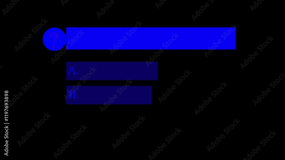 blue Quiz animation on black background, question answers template ...