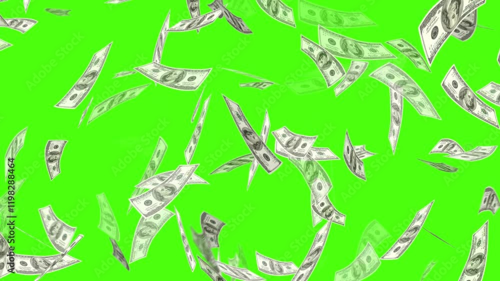 Stockvideon Animation of 100 dollar bills falling on green screen or ...