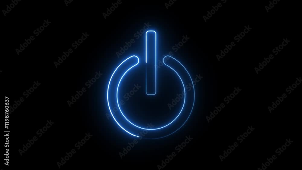 neon blue color power button icon animation screen turn on off stop ...