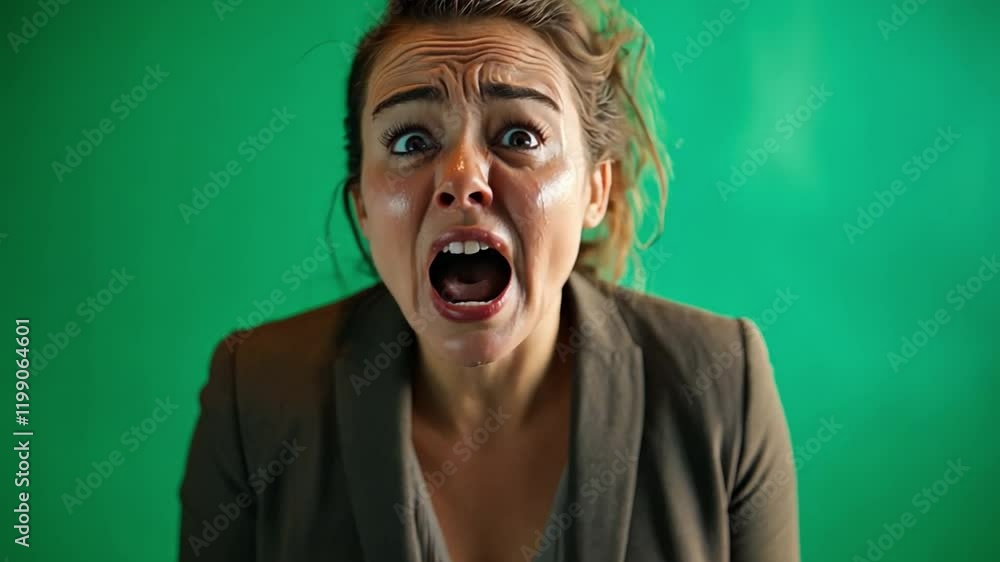Screaming Woman Green Screen: A woman with a shocked expression, mouth ...