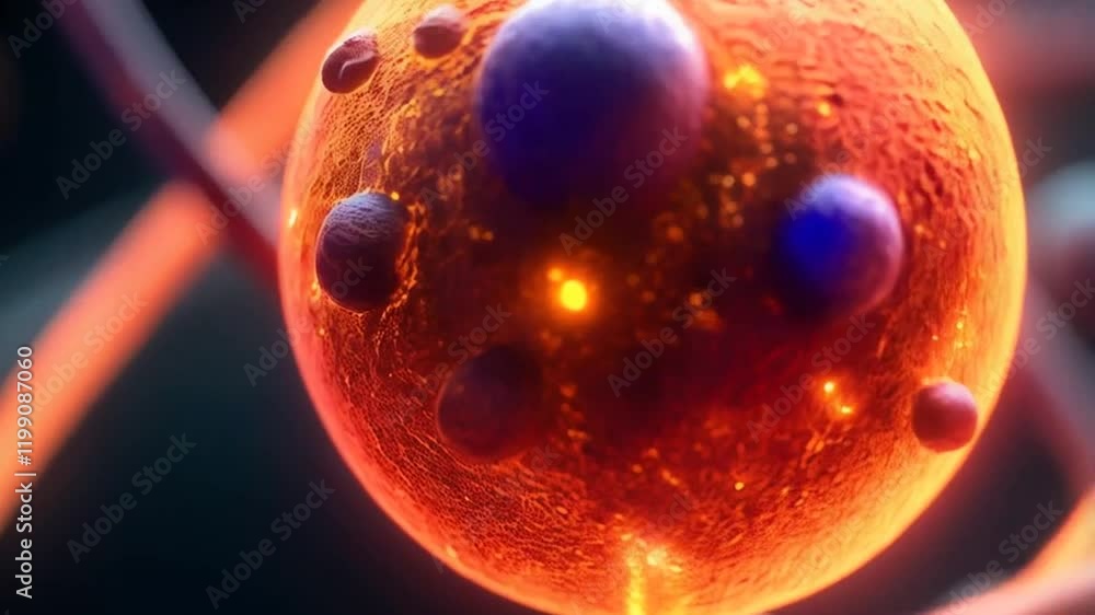 Atomic structure showcasing a central nucleus with protons and neutrons ...