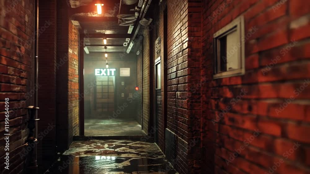 Dark Brick Alleyway with Exit Sign, bricks, brick wall, brick walls ...