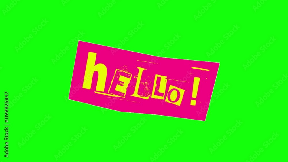 "Hello!" text over pink background animation isolated on transparent ...