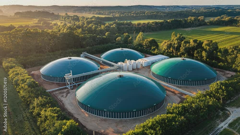 Biogas Plant: An aerial view showcasing a modern biogas plant with ...