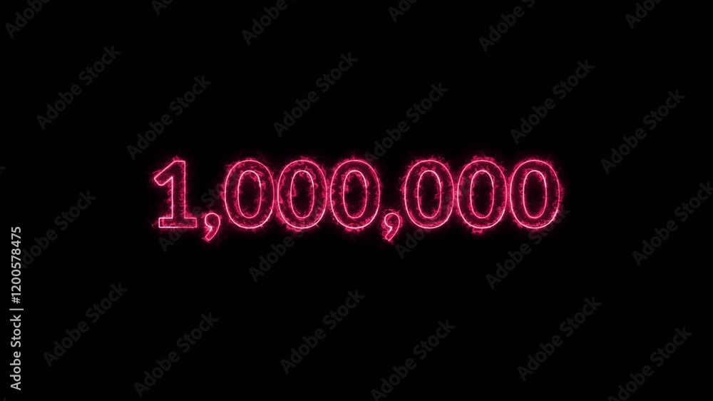 One million number with glowing neon effect animation on transparent ...