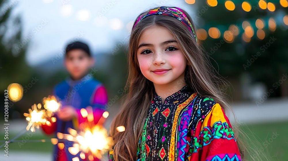 Portrait of a Smiling Girl with Sparkler Lights at Dusk Stock Photo ...