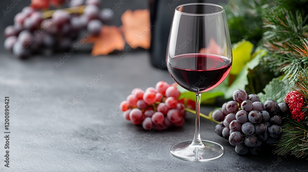 Red Wine Glass with Grapes and Festive Decorations Stock Photo | Adobe ...