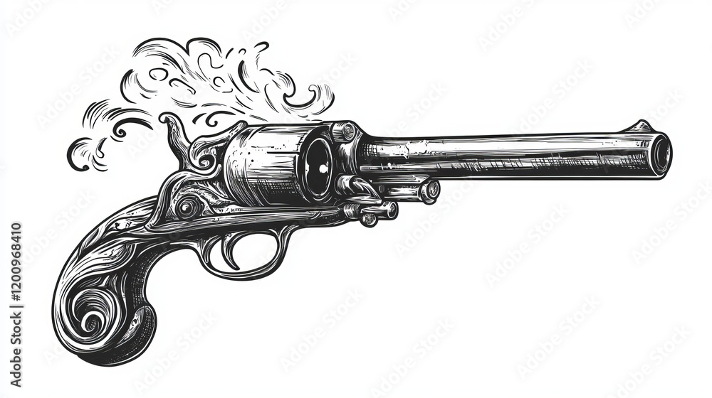Photo Flintlock pistol, pirate gun firelock musket isolated monochrome ...