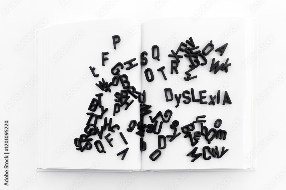 Poster Dyslexia concept. Book filled with jumbled letters – Wall Art ...
