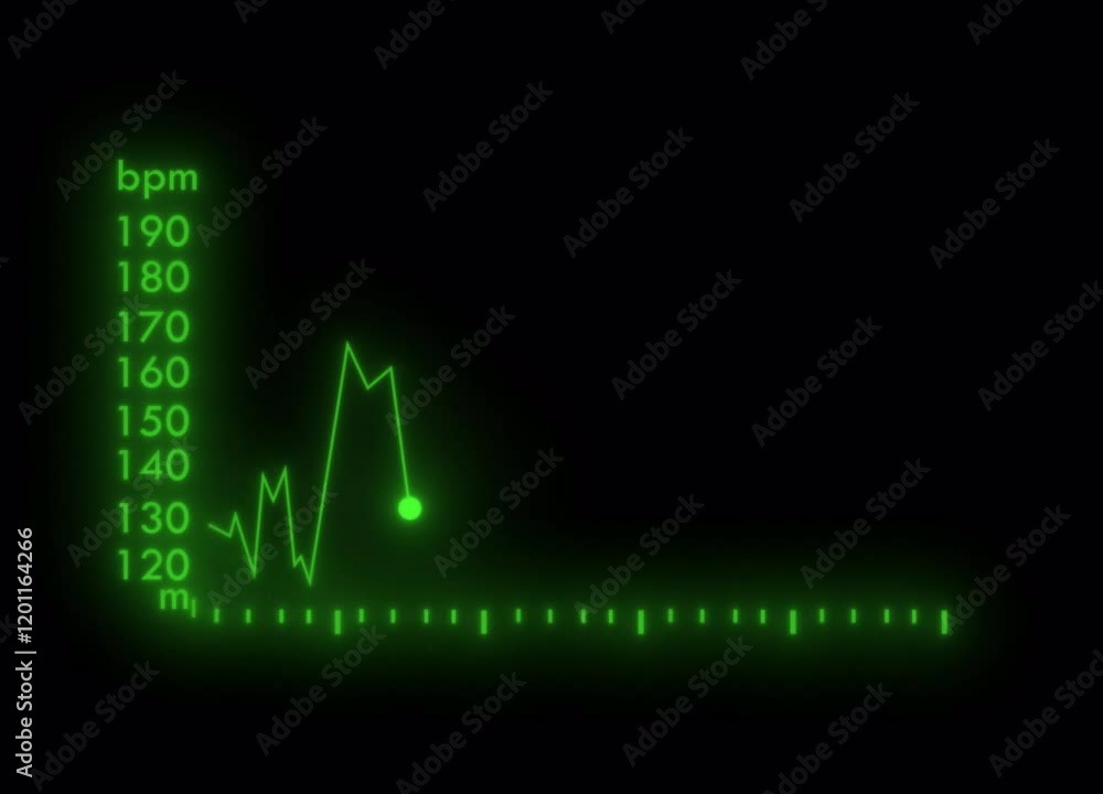 Animation of a cardiogram with a moving glowing green line on a ...