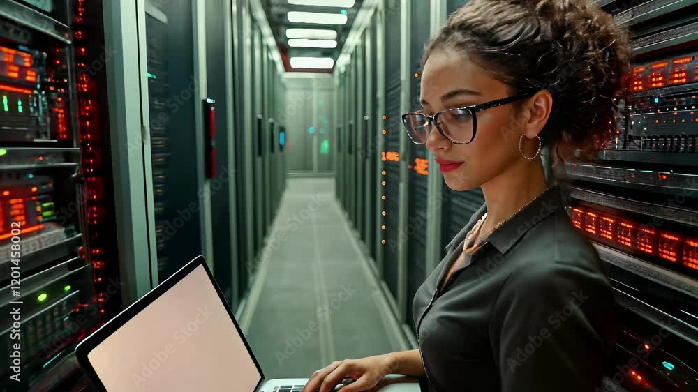 IT professional performing maintenance and monitoring tasks on a server ...