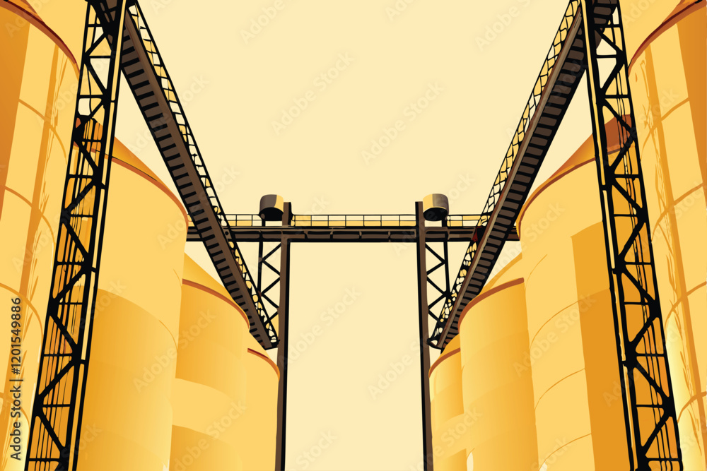 Poster A detailed vector illustration of large industrial silos ...