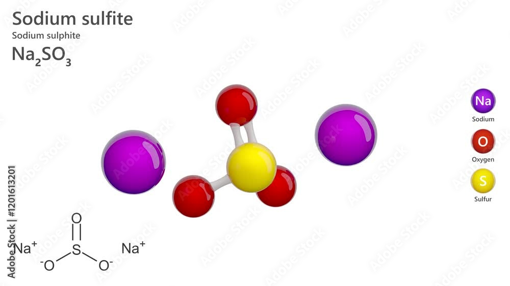 Sodium Sulfite. E221. Animated 3D model of a molecule. Molecular ...