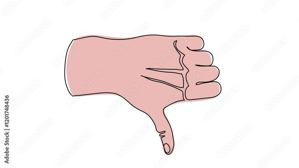 Thumb down, dislike. Hand gesture animated illustration. One continuous ...