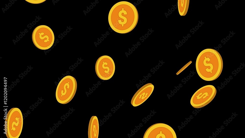 Falling Golden Coins Cartoon Overlay Stock Template | Adobe Stock