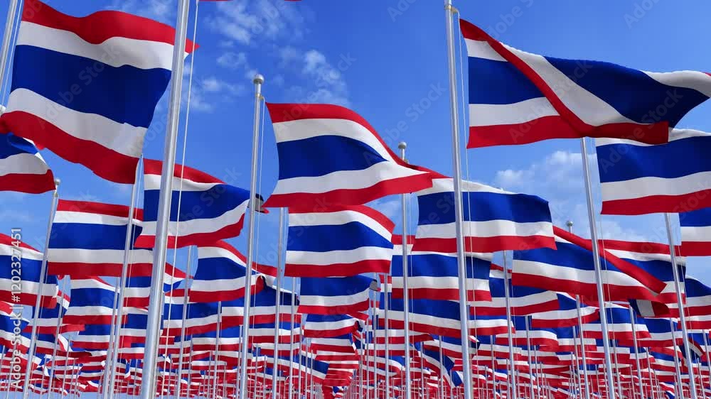 Thailand's national flags fluttering in wind. Symbol of Thai ...