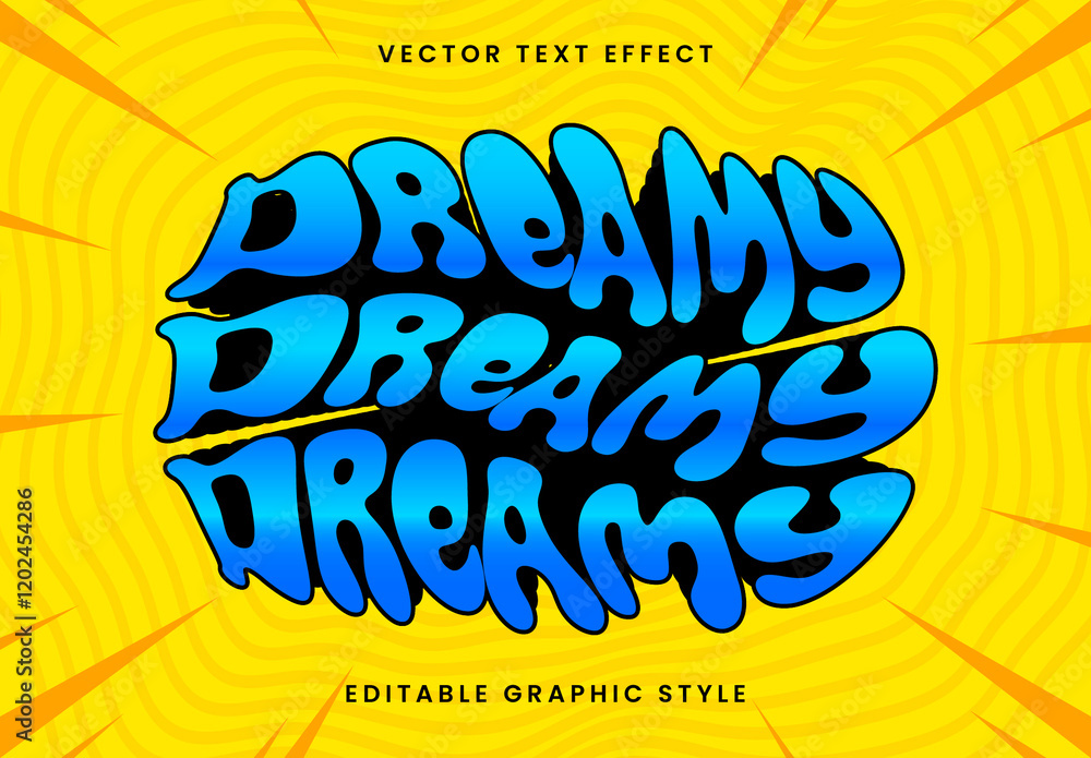 Blue and Yellow Psychedelic Text & Retro Font. Groovy Text Effect Stock ...