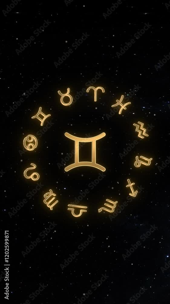 Gemini Sign Astrology Animated in Gold. Astrology Wheel Natal Horoscope ...