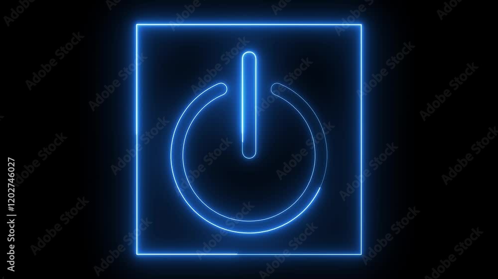 blue color neon power button icon animation screen turn on off switch ...