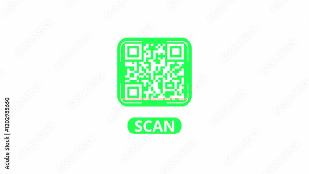 QR barcode reader scanner animation with red line on white background ...