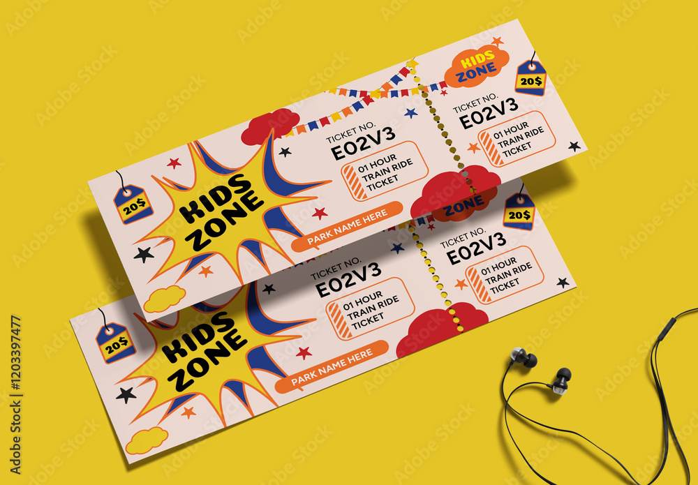 Ticket Layout For Kids Entertainment Zone Stock Template | Adobe Stock