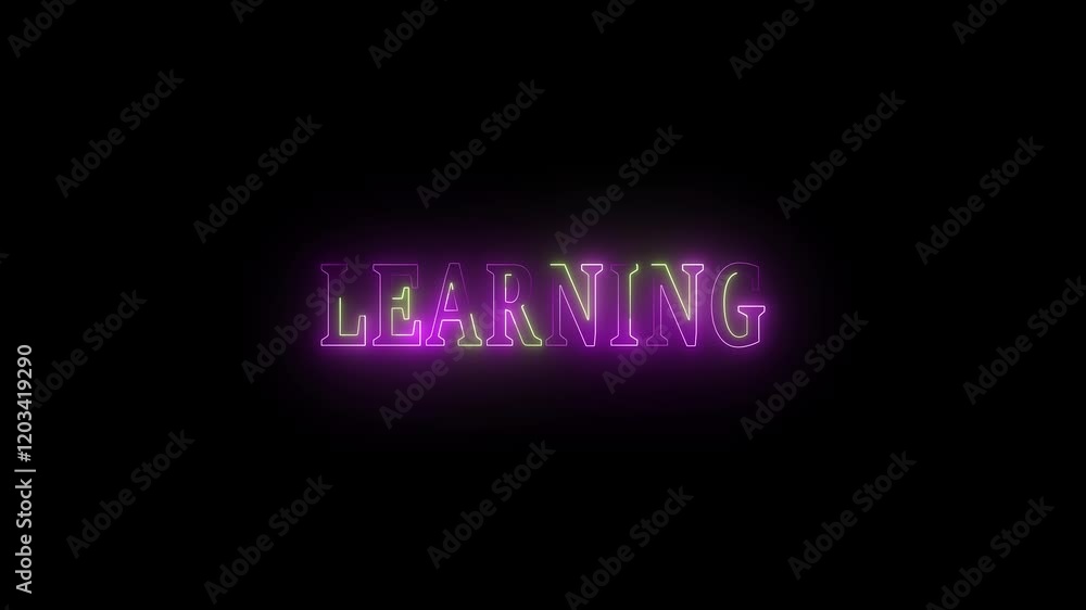 Learning text motion animation title, neon lights, futuristic tech text ...