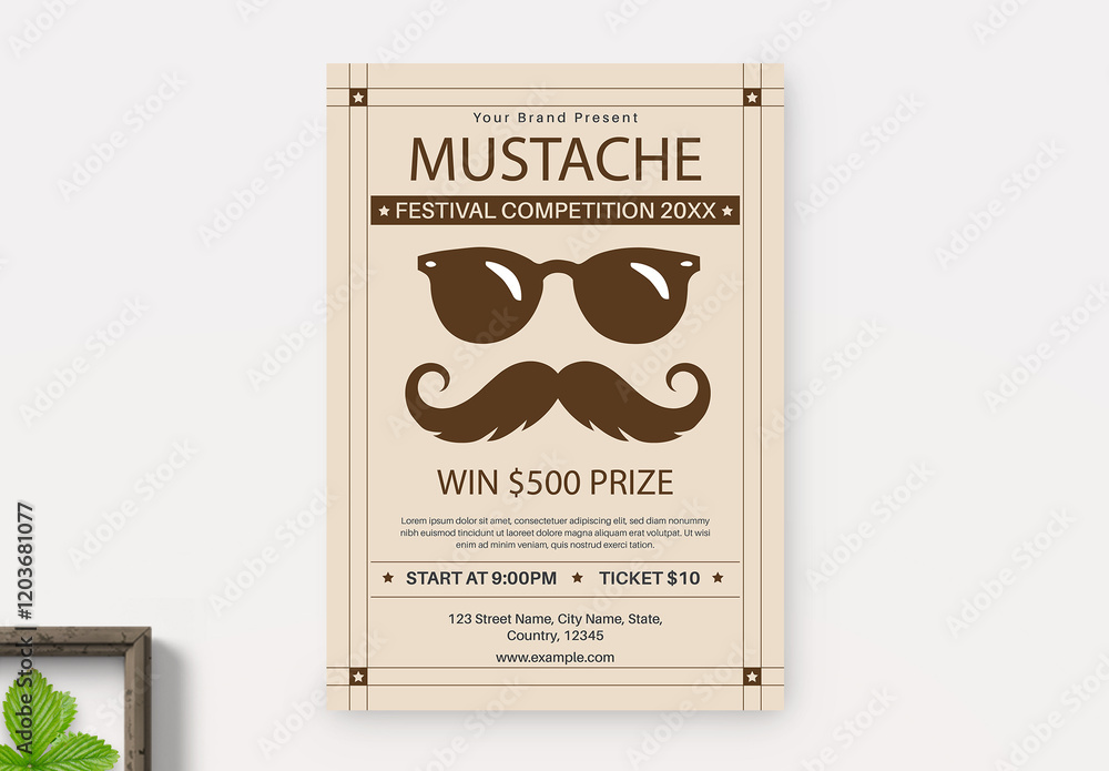 Vintage Mustache Competition Flyer Layout Stock Template | Adobe Stock