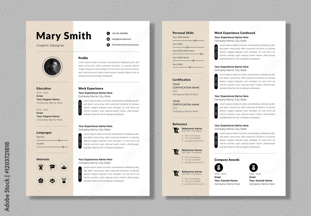 Minimalist Resume Design Layout Stock Template | Adobe Stock