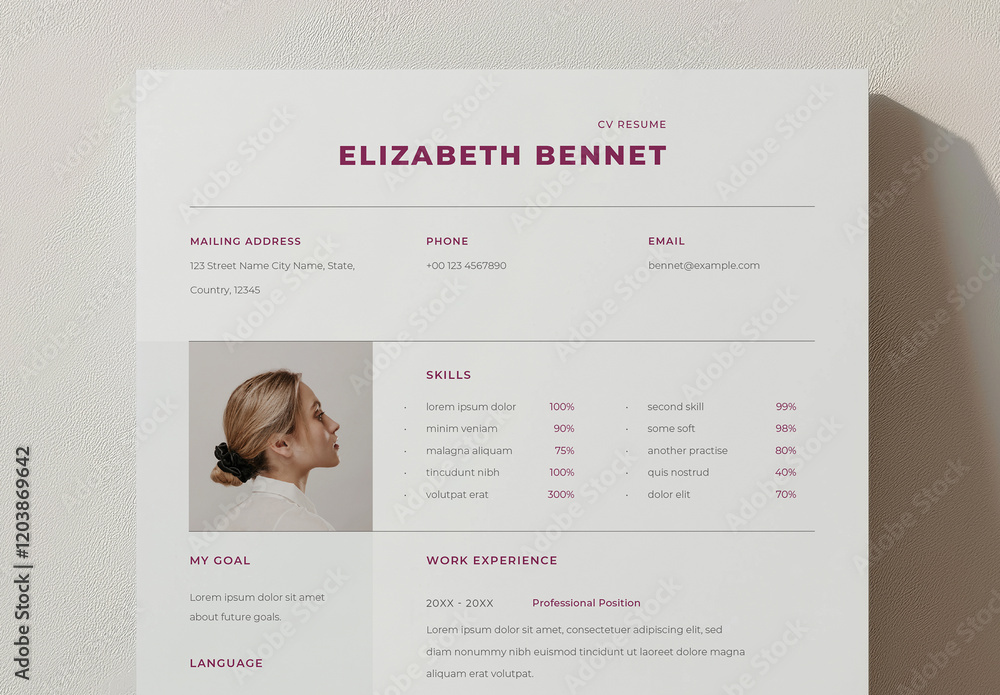 Minimal CV Resume Layout With Clean Design Style Stock Template | Adobe ...