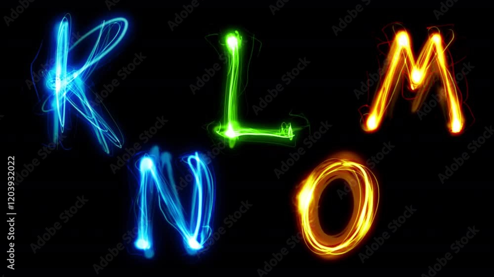 Appearing neon scribble English alphabet. Animated hand drawn isolated ...