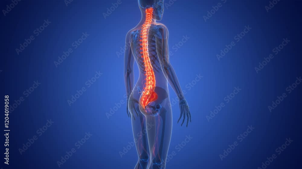 Spinal Cord Vertebral Column of Human Skeleton System Anatomy Animation ...