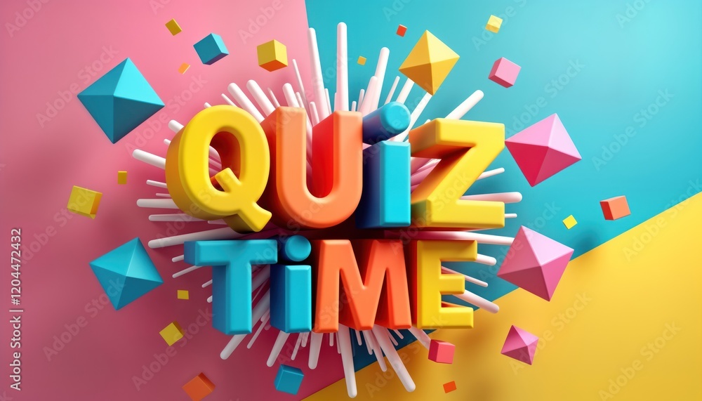 Colorful 3D letters form Quiz Time exploding in vibrant colors ...