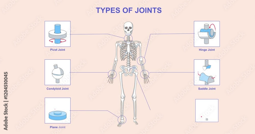 Types of joints. Moving banner or educational medical infographic with ...