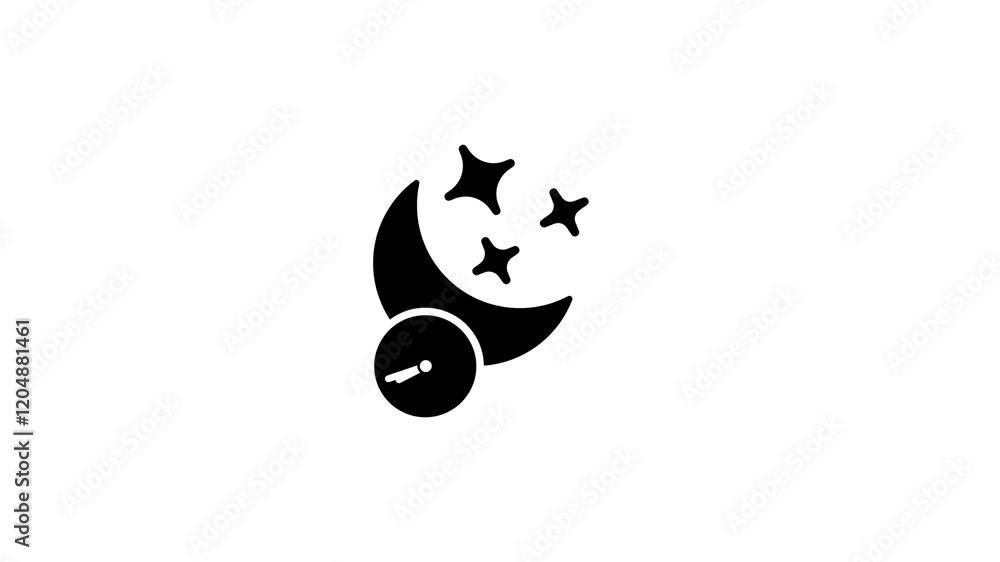 Moon and stars spend time icon on black background. Cloudy night sign ...
