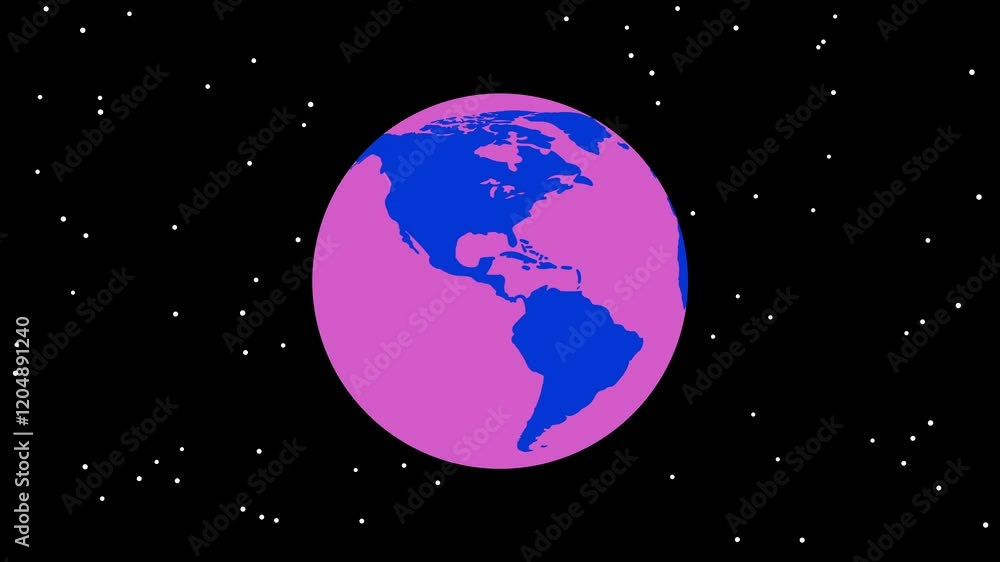 Flat design of spinning Earth in space. Blue and Purple Color Symbolic ...