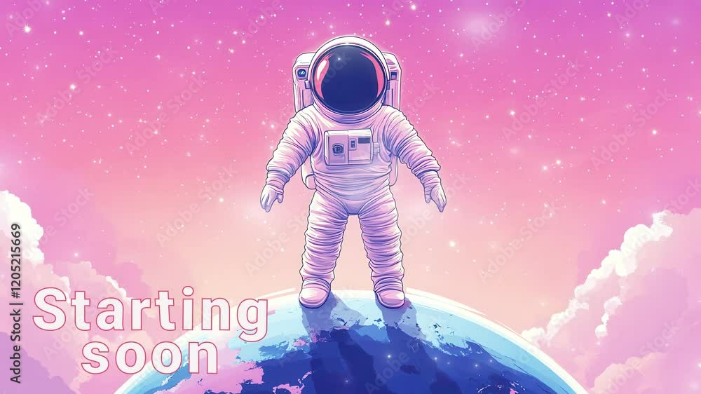 An astronaut stands on a colorful planet, ready for exploration ...