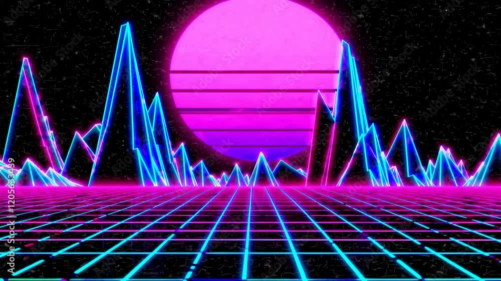 Trendy retro background animation. Mountains landscape. Summer vacation ...