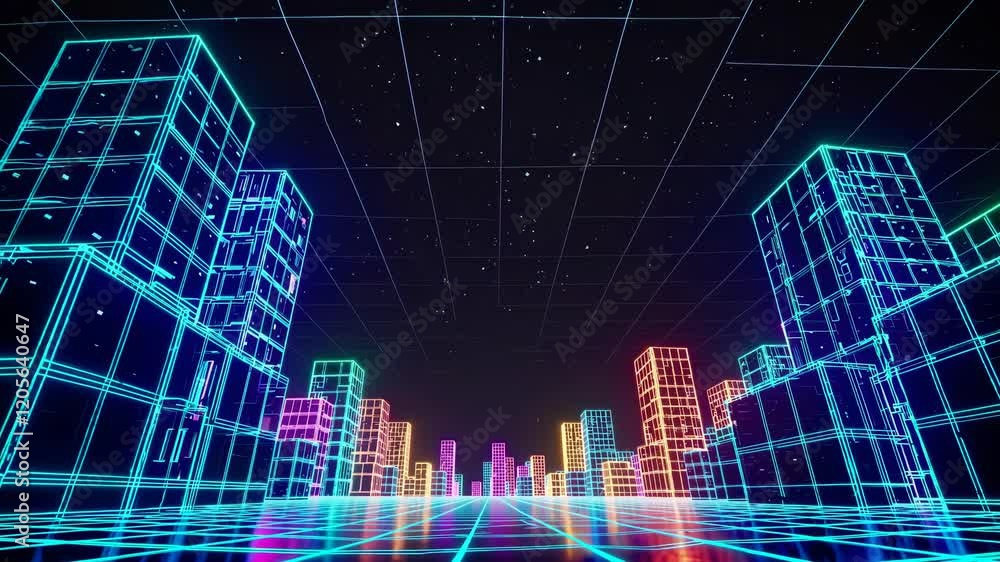 Trendy retro background animation. City landscape with buildings ...