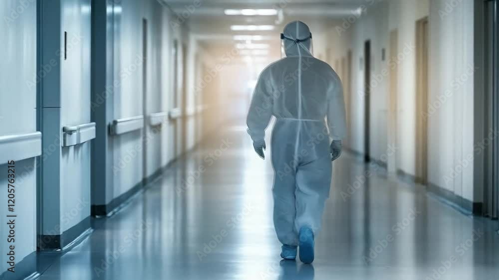 Scene of medical personnel are walking around wearing personal ...
