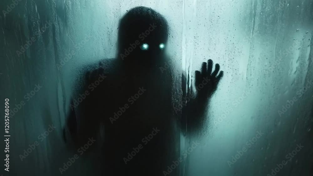 Scene of a mysterious person behind the glass, smooth repeating motion ...
