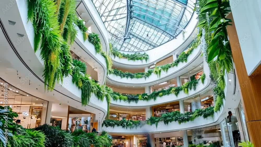 Vertical Garden Shopping Mall: Lush greenery cascades down the multi ...