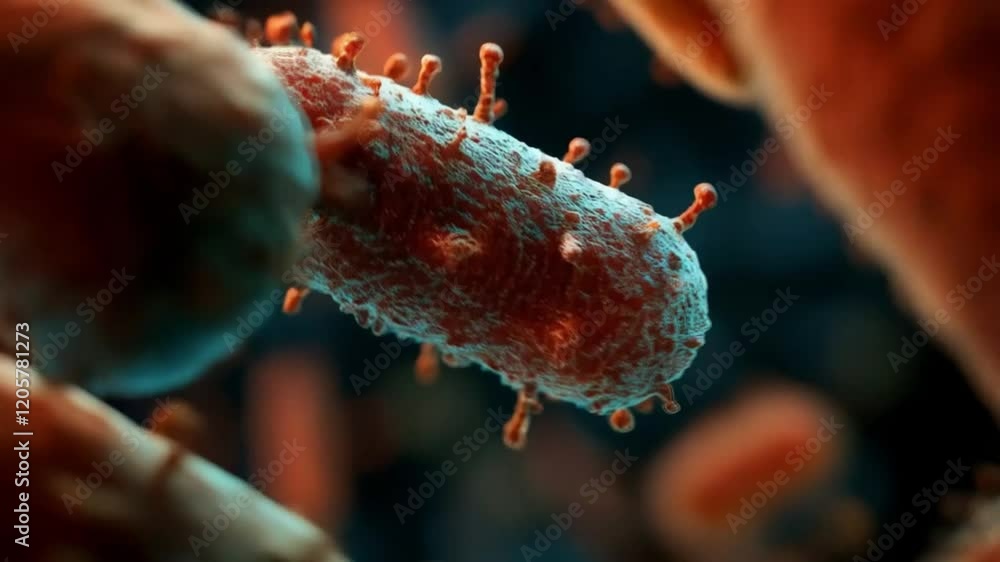 Scene of microscopic bacteria seen up close, smooth repeating motion ...