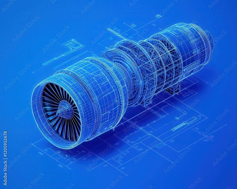 Photo & Art Print Isometric blueprint of a highbypass turbofan jet ...