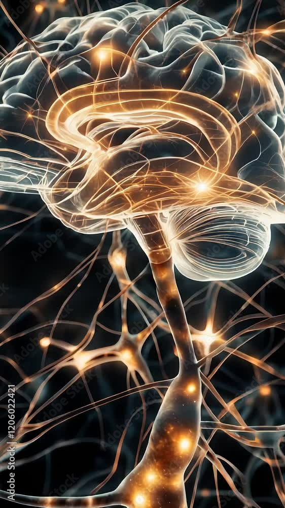Glowing Neural Network Inside a Human Brain. The transparent structure ...