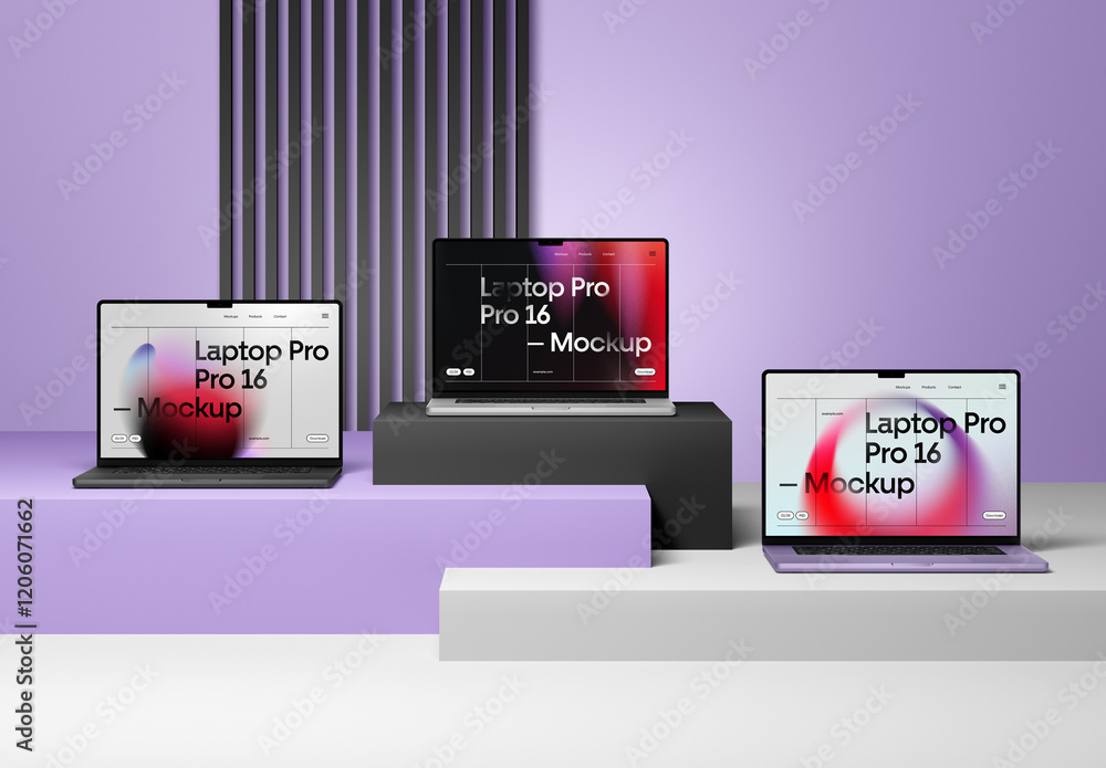 Front View Three Laptop Pro Mockups Stock Template | Adobe Stock