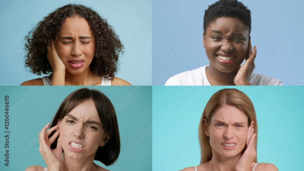 Four individuals display a range of expressions related to pain and ...