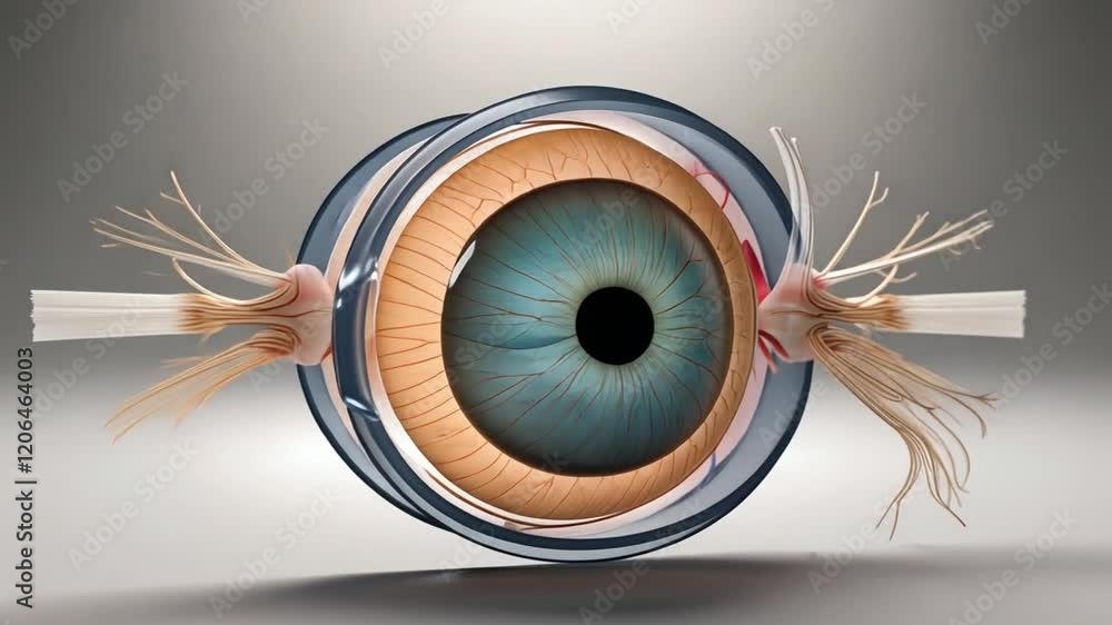 3D model of human eye anatomy with transparent layers, displaying the ...
