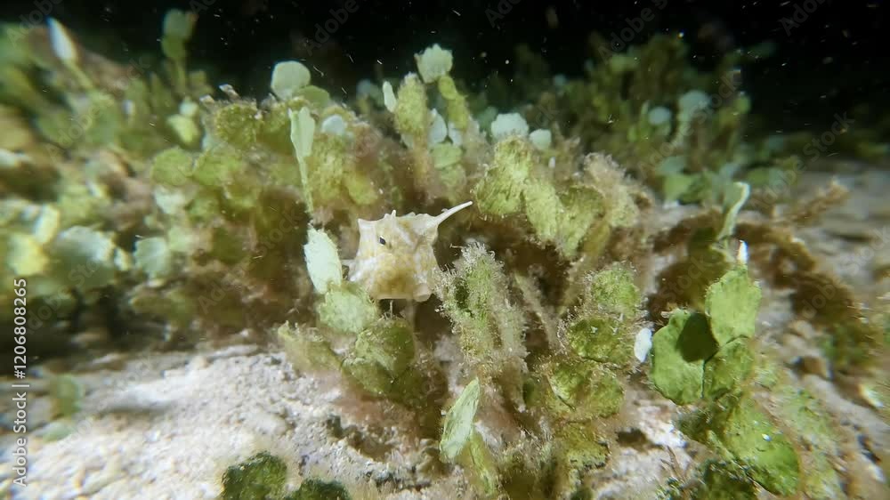 A small Longhorn Cowfish finding shelter in seagrass Stock Video ...