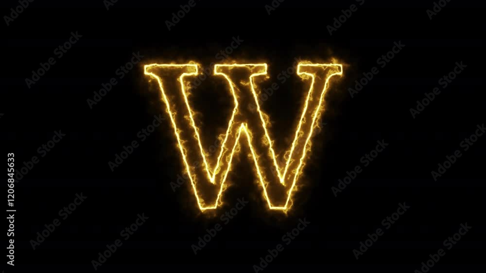 Fire letter W with neon effect animate on black background, Neon letter ...