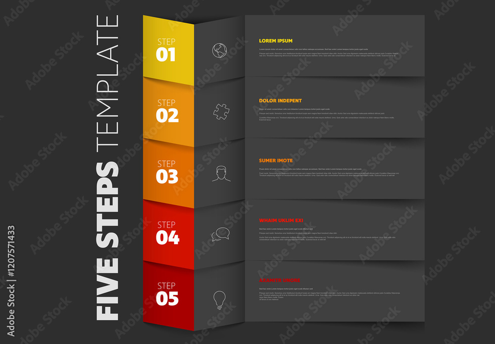 Five Dark Step Vertical Infographic Template Design made from black ...